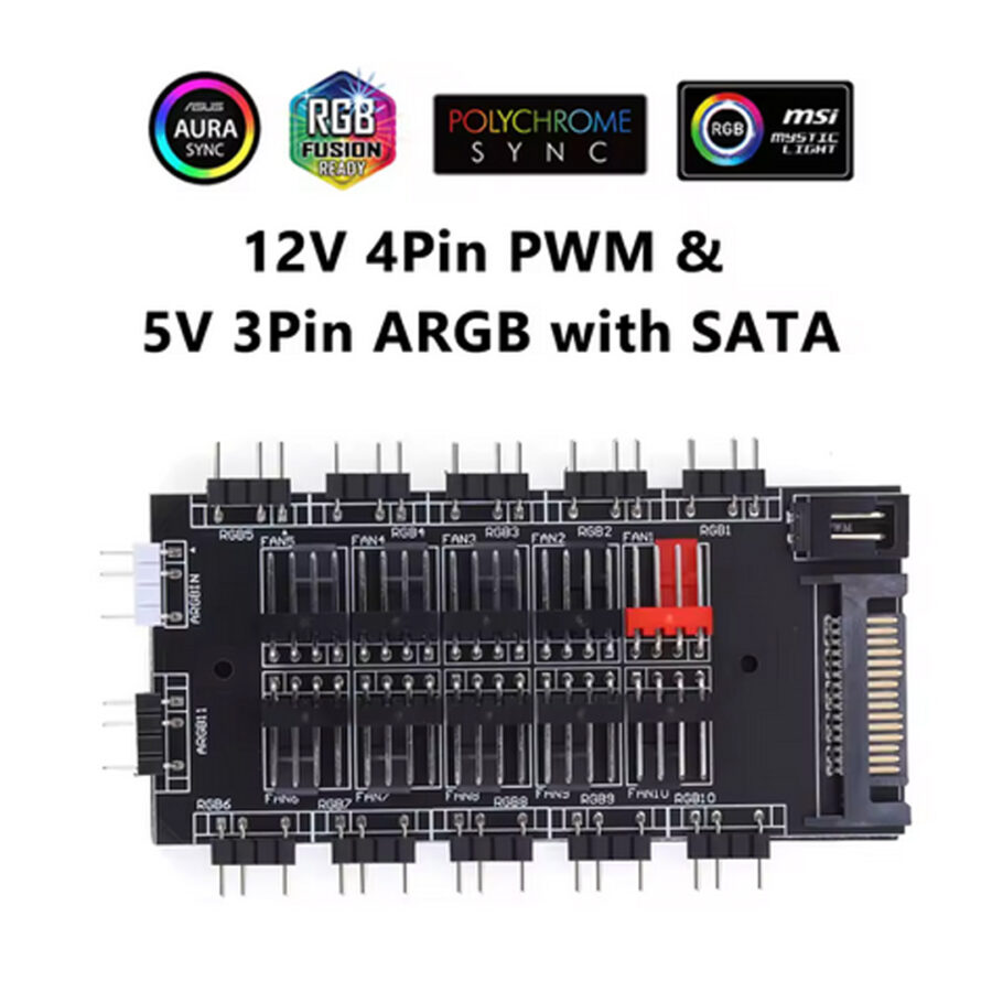 2 in 1 Cooling Fan Hub 5V 3PIN ARGB SATA Power Splitter Adapter HUB - R ...